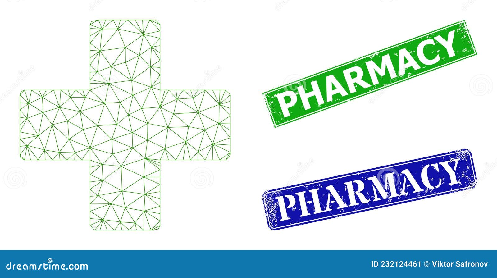 Scratched Pharmacy Stamp Imitations and Triangular Mesh Pharmacy Cross ...