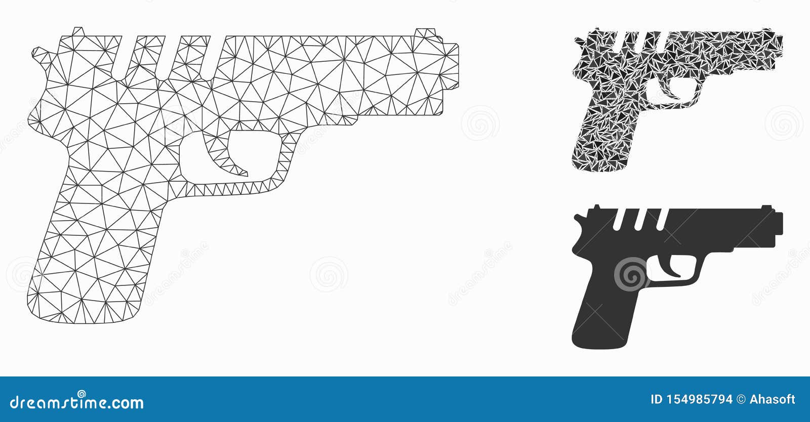 Pistol Gun Vector Mesh Wire Frame Model and Triangle Mosaic Icon Stock ...