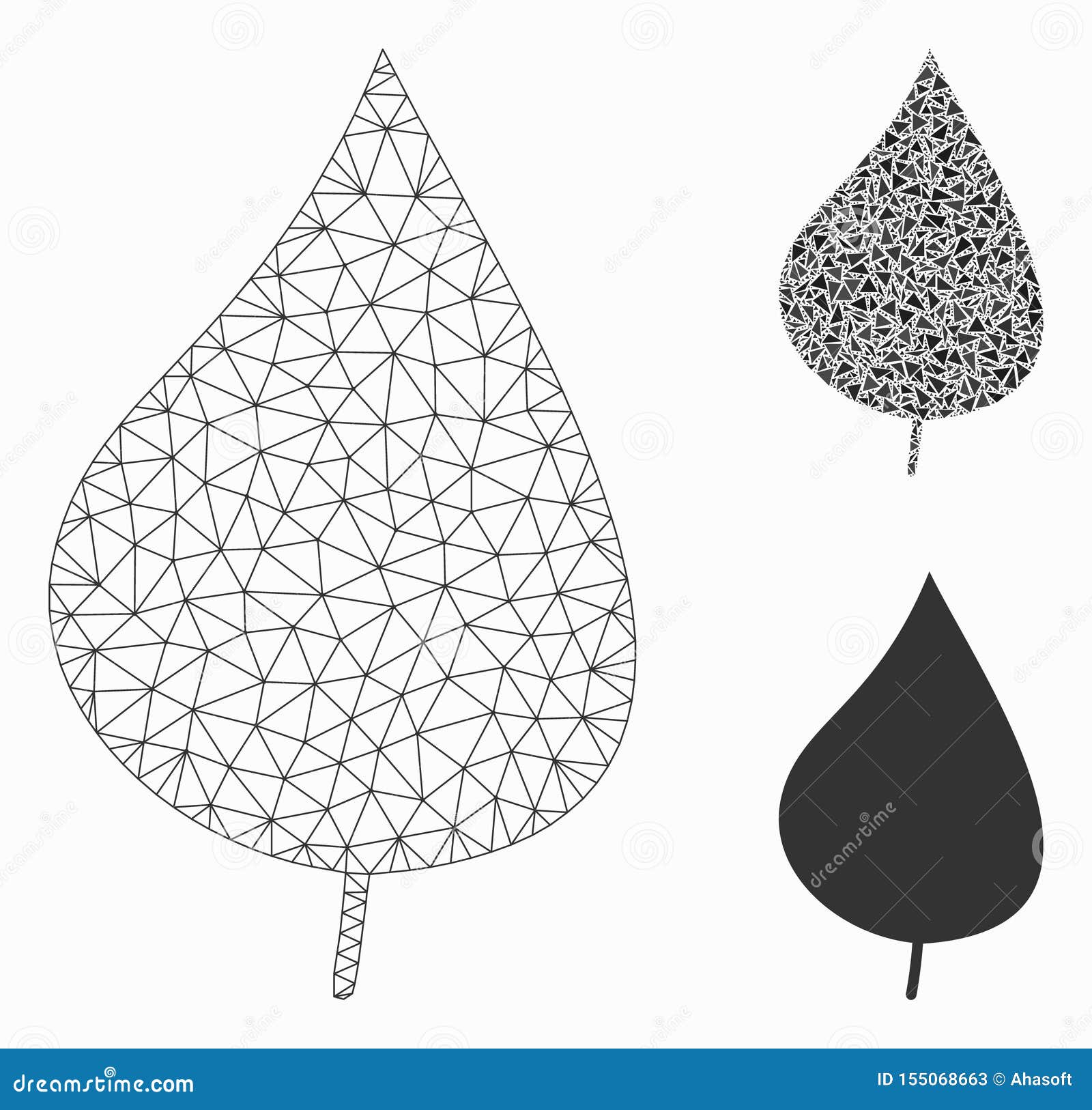 Plant Leaf Vector Mesh Wire Frame Model and Triangle Mosaic Icon Stock ...