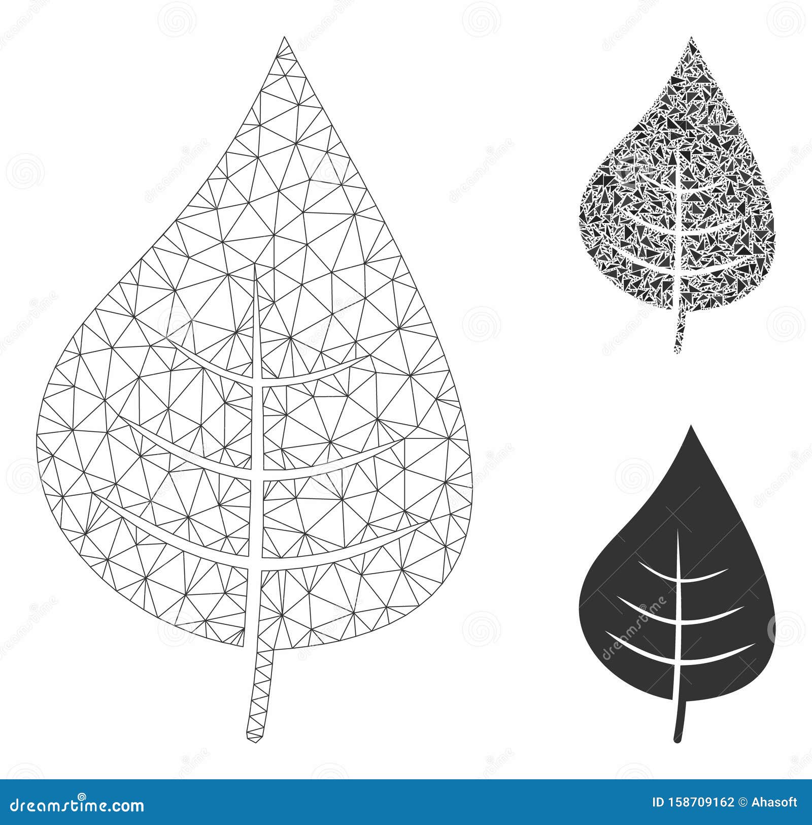 Plant Leaf Vector Mesh Wire Frame Model and Triangle Mosaic Icon Stock ...