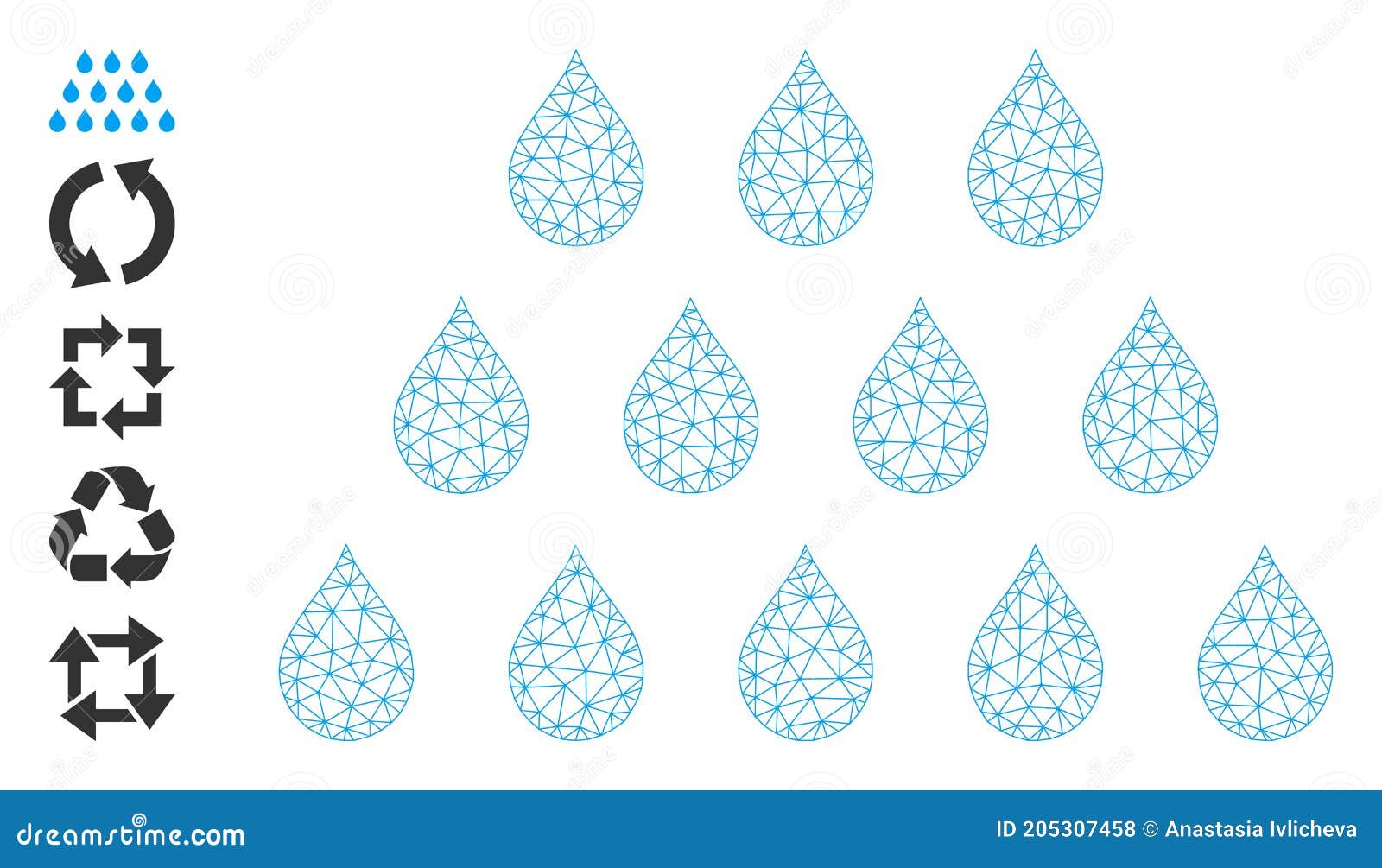 Polygonal Network Drops Icon with Simple Pictograms Stock Vector ...