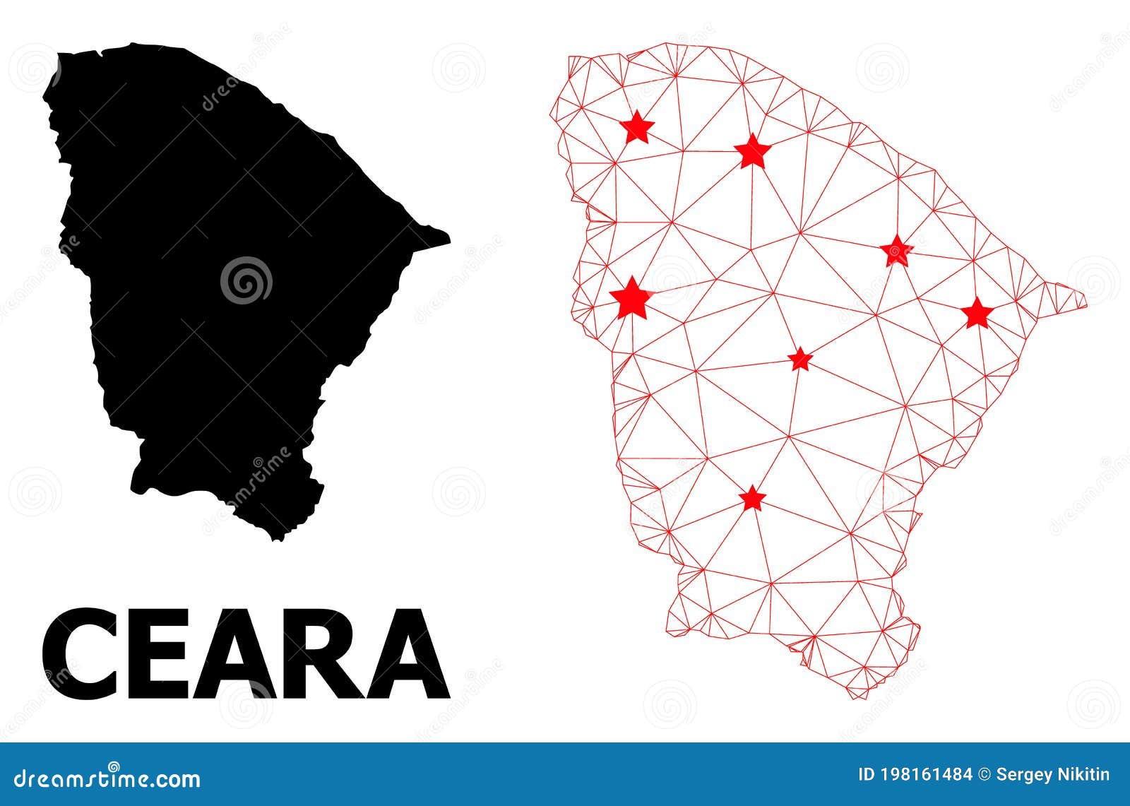Mesh Polygonal Map of Ceara State with Red Stars Stock Vector ...