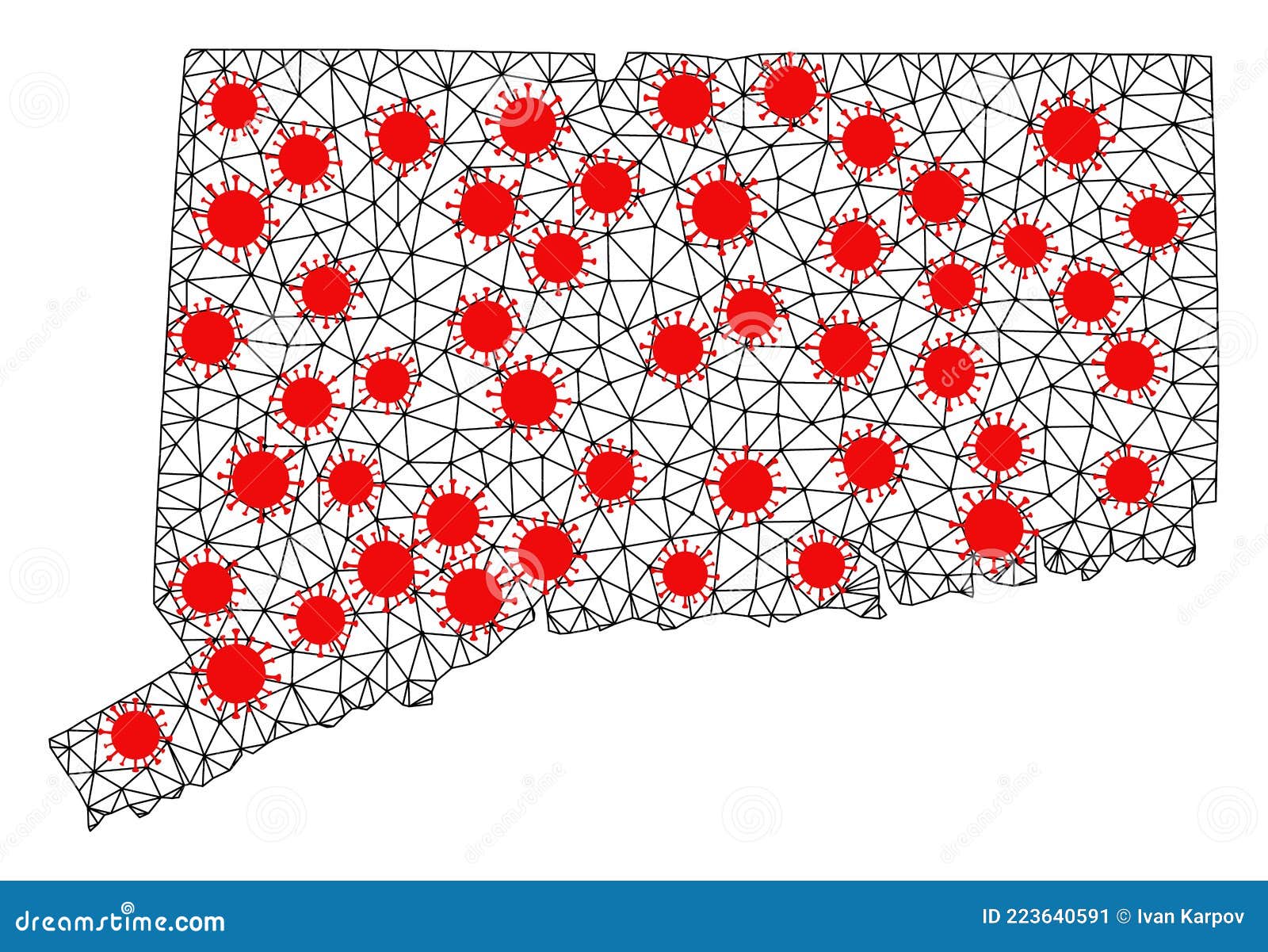 Mesh Polygonal Map of Connecticut State with Red Infection Items Stock ...