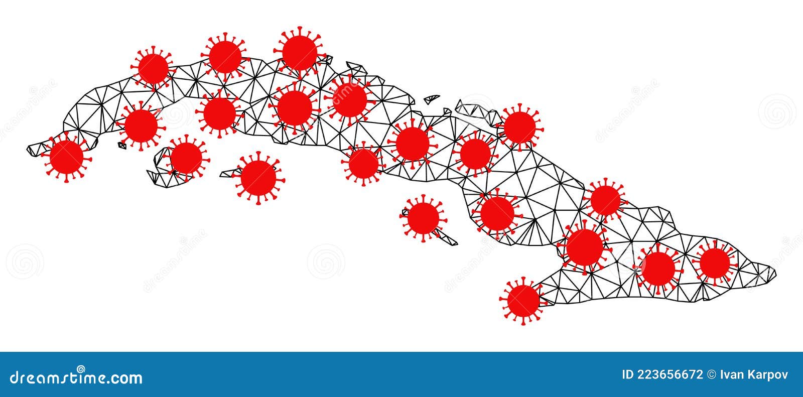 Mesh Polygonal Map of Cuba with Red Infection Centers Stock Vector ...