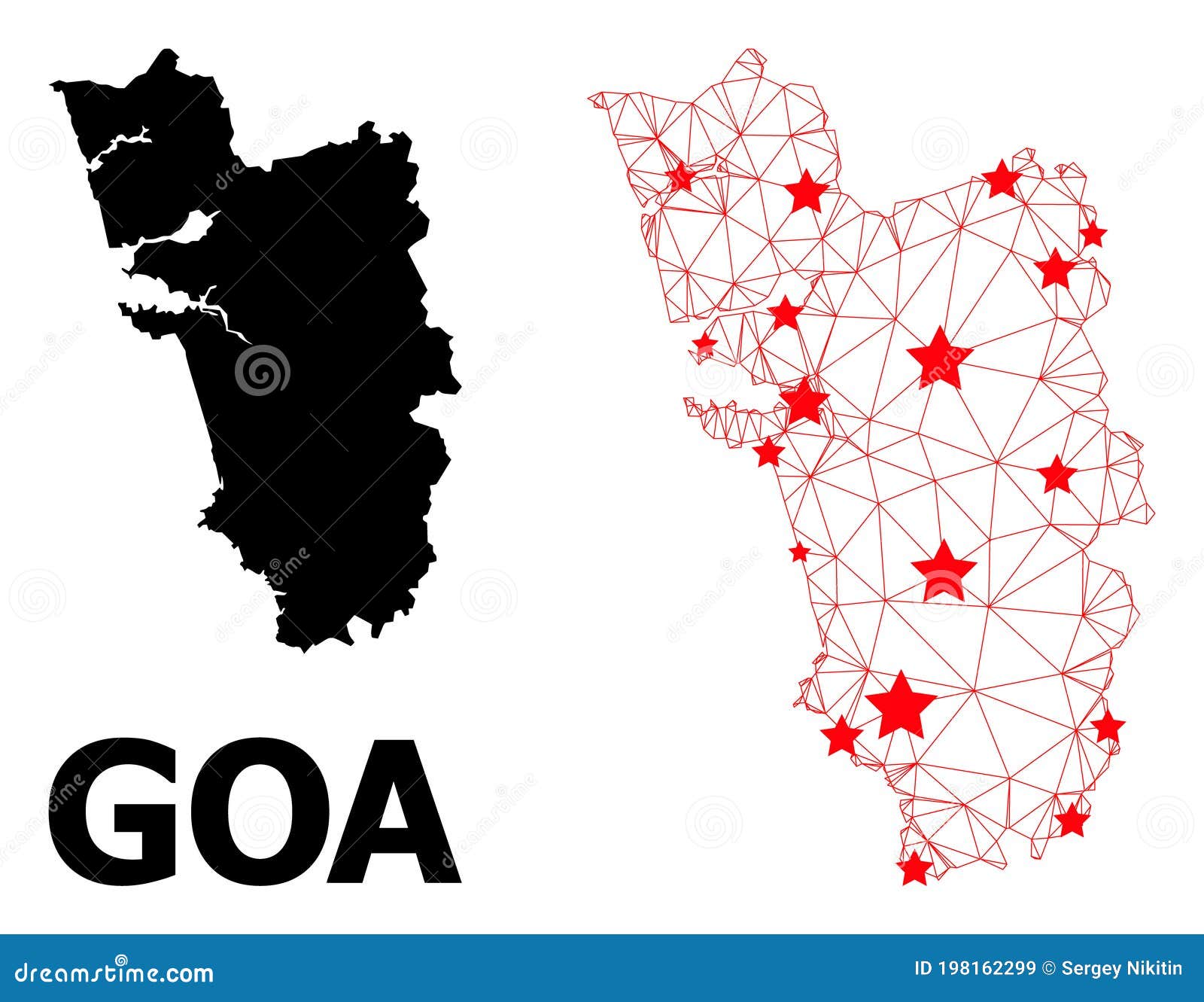 Mesh Polygonal Map of Goa State with Red Stars Stock Vector ...