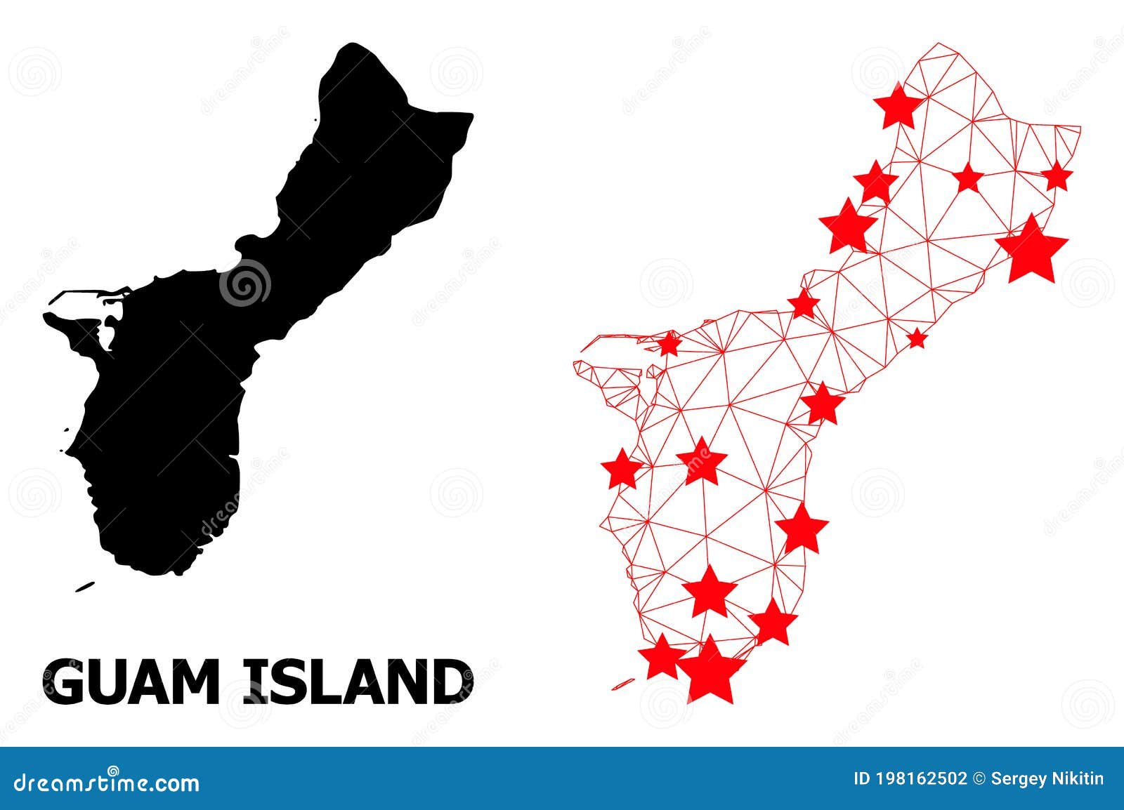 Mesh Polygonal Map Of Guam Island With Red Stars Vector Illustration ...