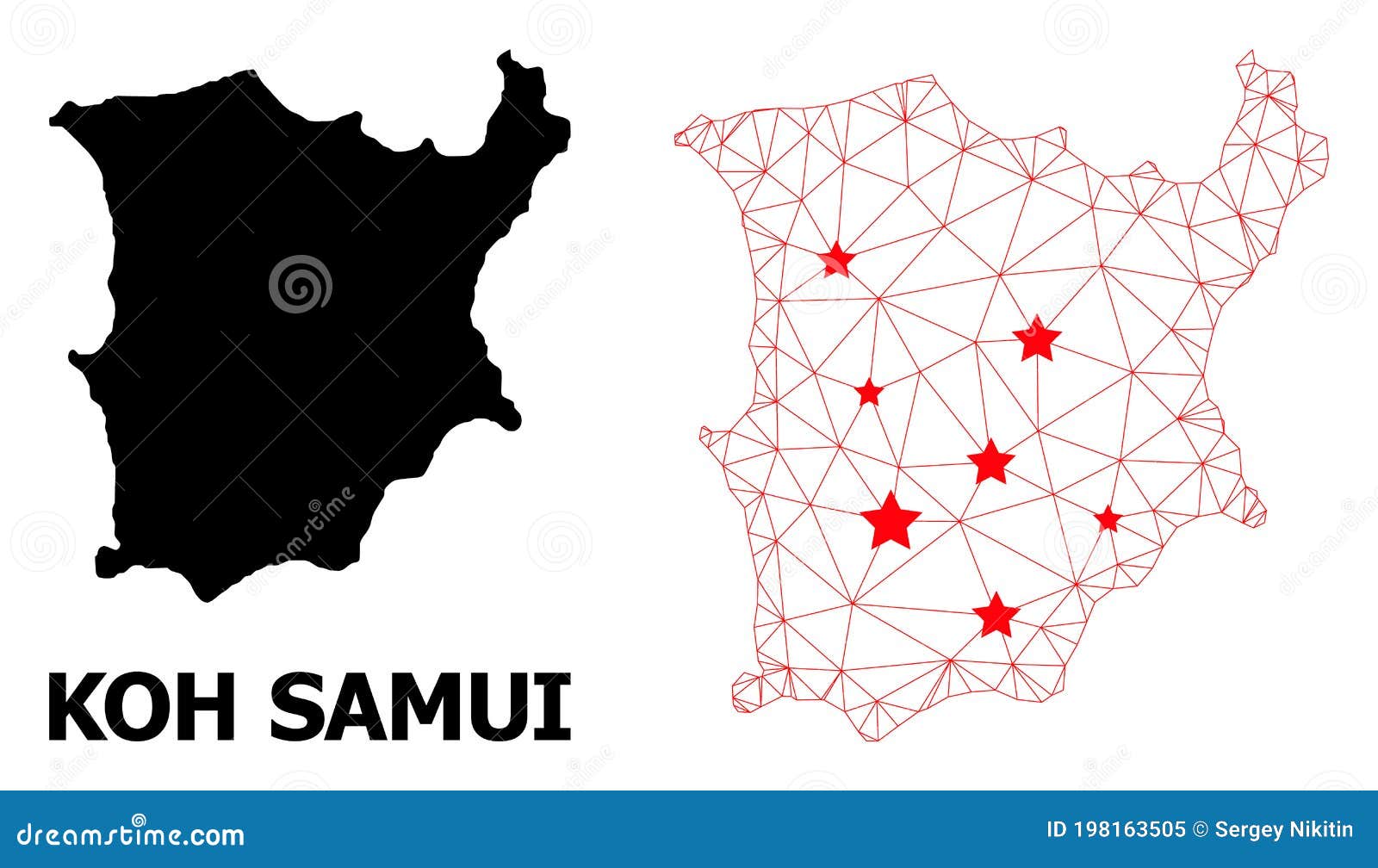 Mesh Polygonal Map of Koh Samui with Red Stars Stock Vector ...