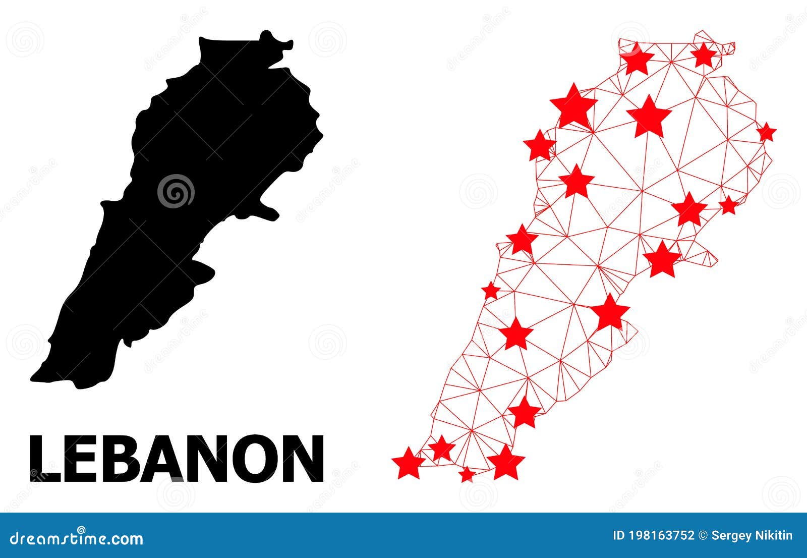 Mesh Polygonal Map of Lebanon with Red Stars Stock Vector ...