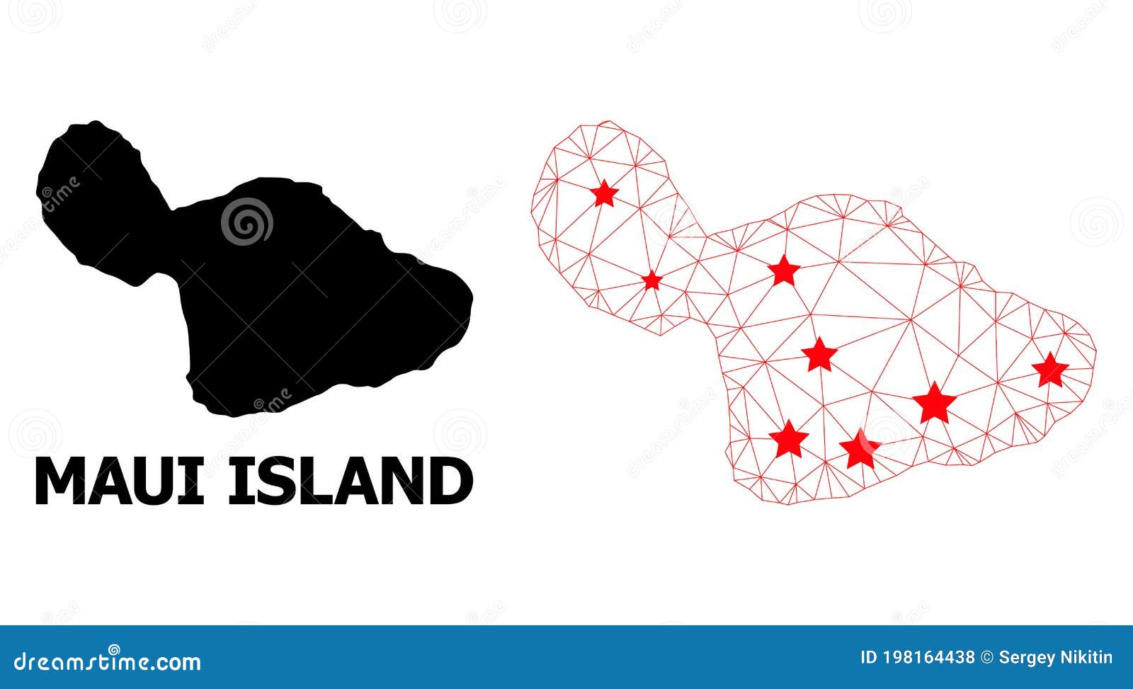 Mesh Polygonal Map of Maui Island with Red Stars Stock Vector ...