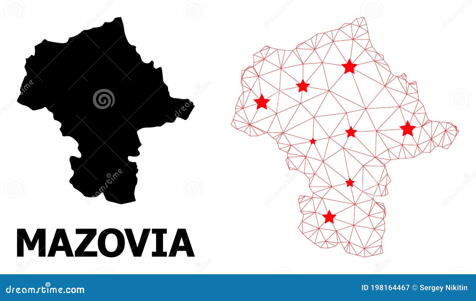 Mesh Polygonal Map of Mazovia Province with Red Stars Stock Vector ...