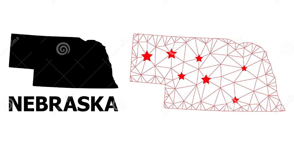 Mesh Polygonal Map of Nebraska State with Red Stars Stock Vector ...