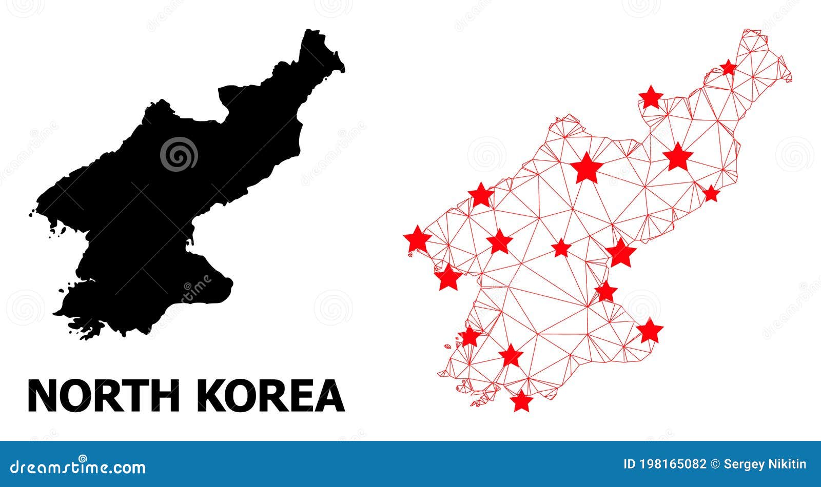 Mesh Polygonal Map of North Korea with Red Stars Stock Vector ...