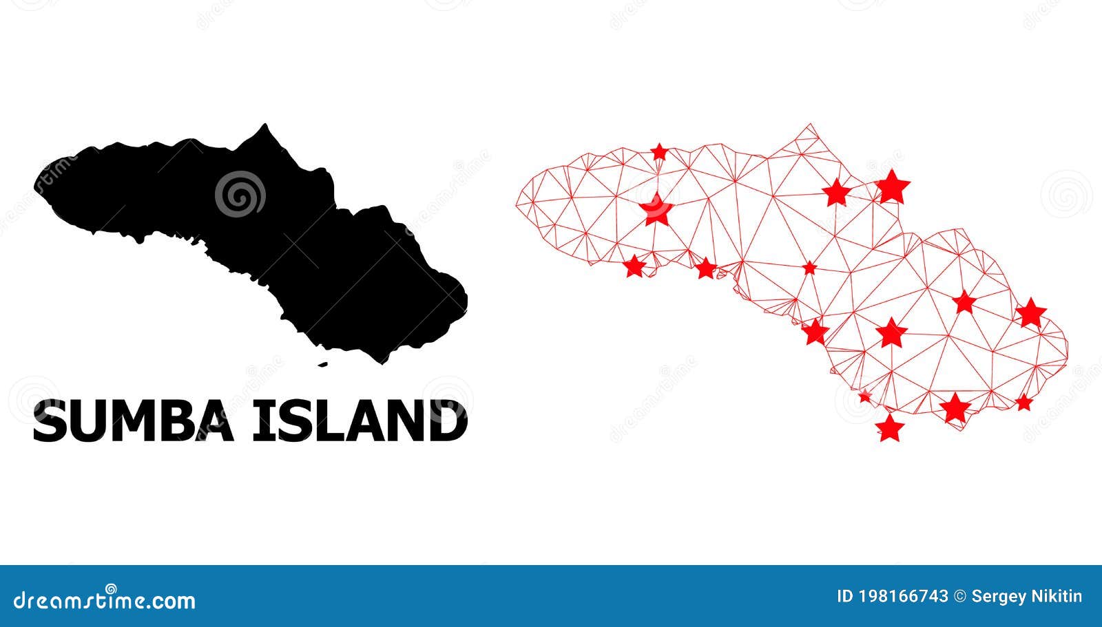 Mesh Polygonal Map of Sumba Island with Red Stars Stock Vector ...