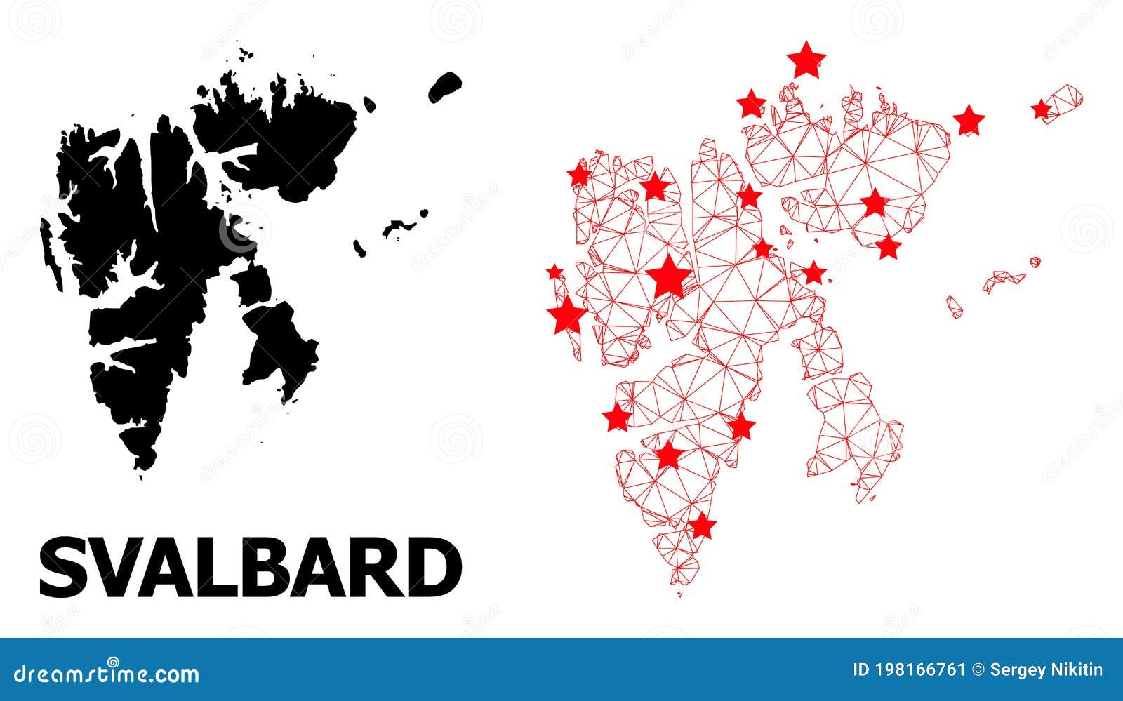 Mesh Polygonal Map of Svalbard Islands with Red Stars Stock Vector ...