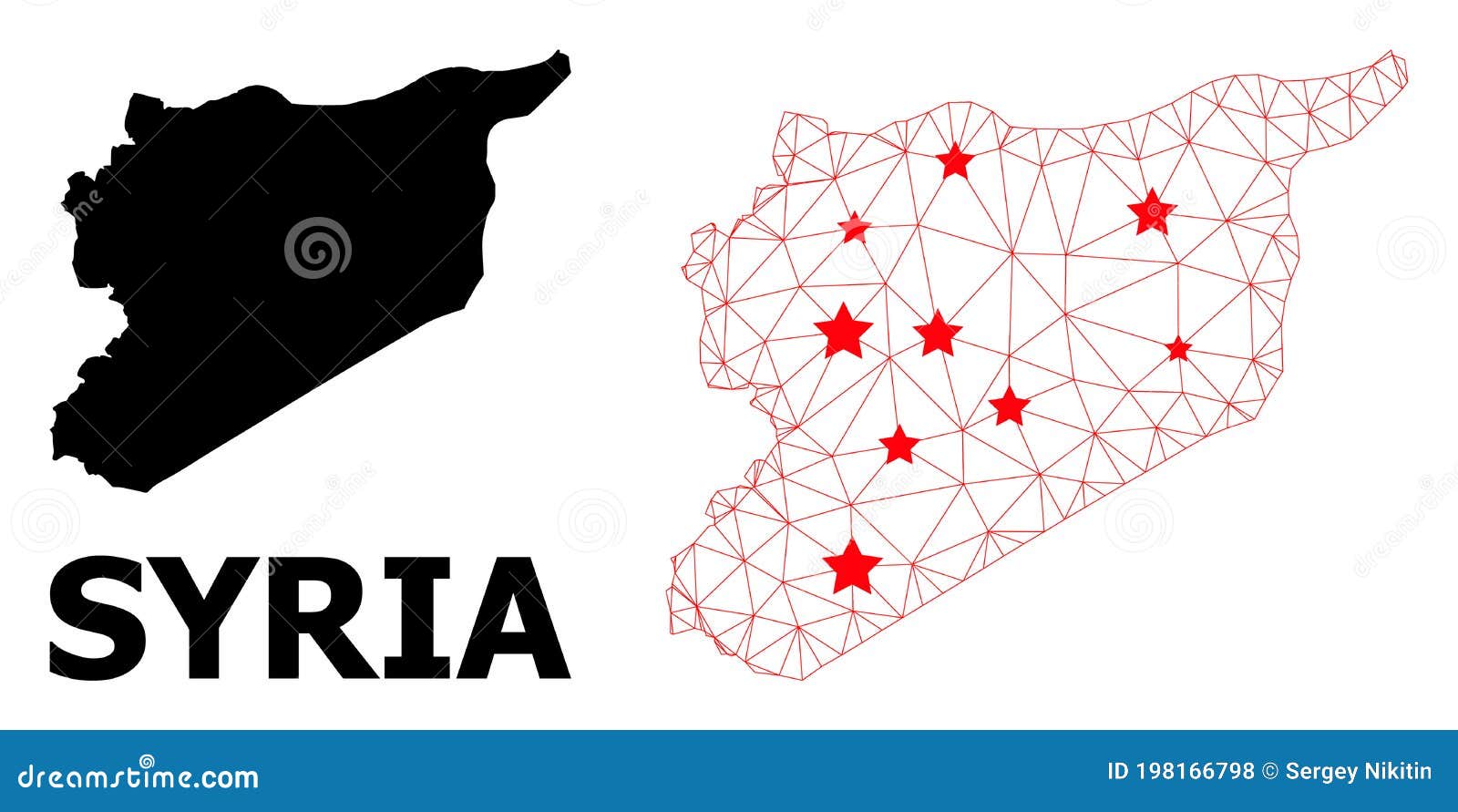 Mesh Polygonal Map of Syria with Red Stars Stock Vector - Illustration ...