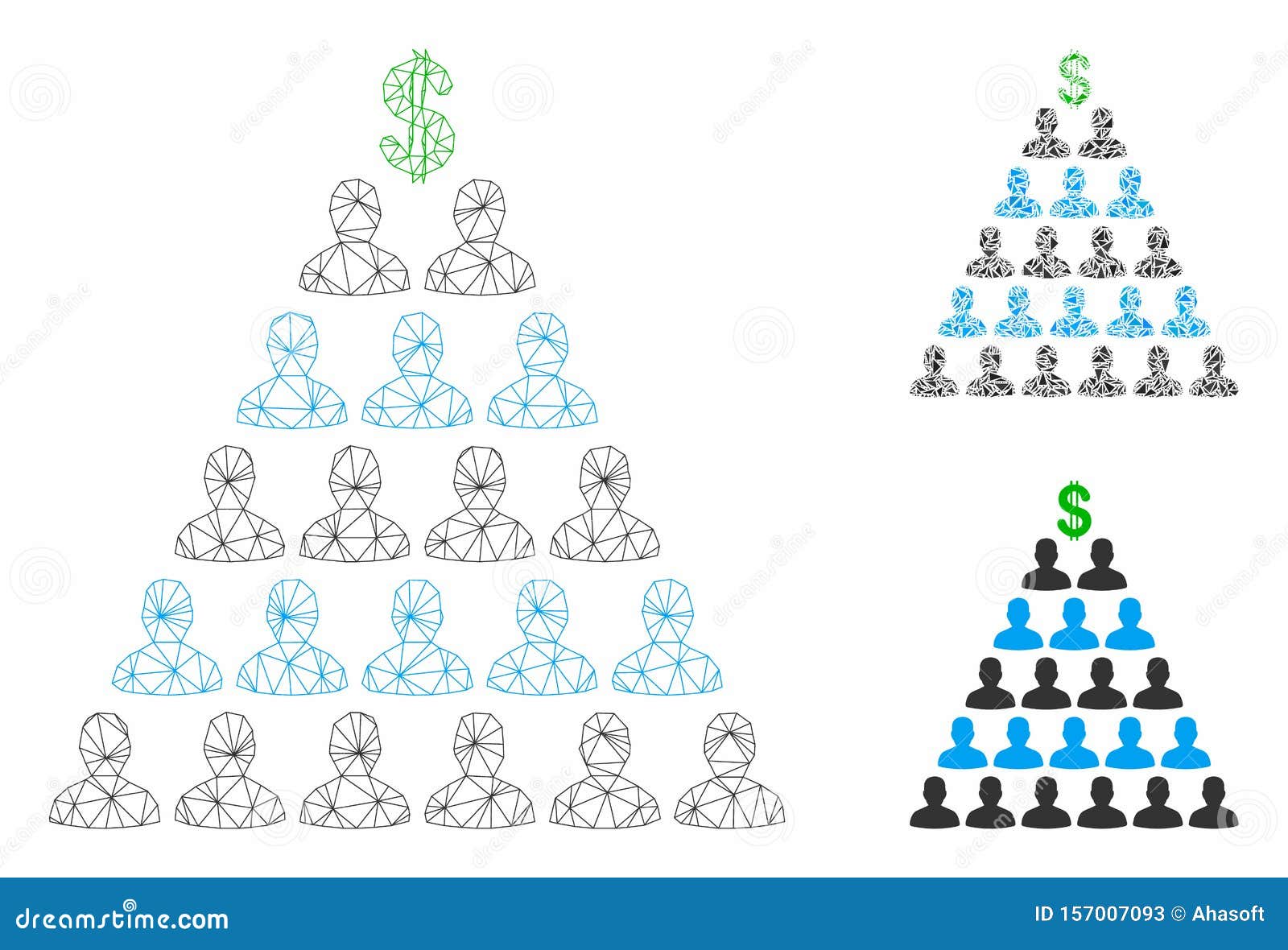 Ponzi Pyramid Scheme Vector Mesh Carcass Model And Triangle Mosaic Icon