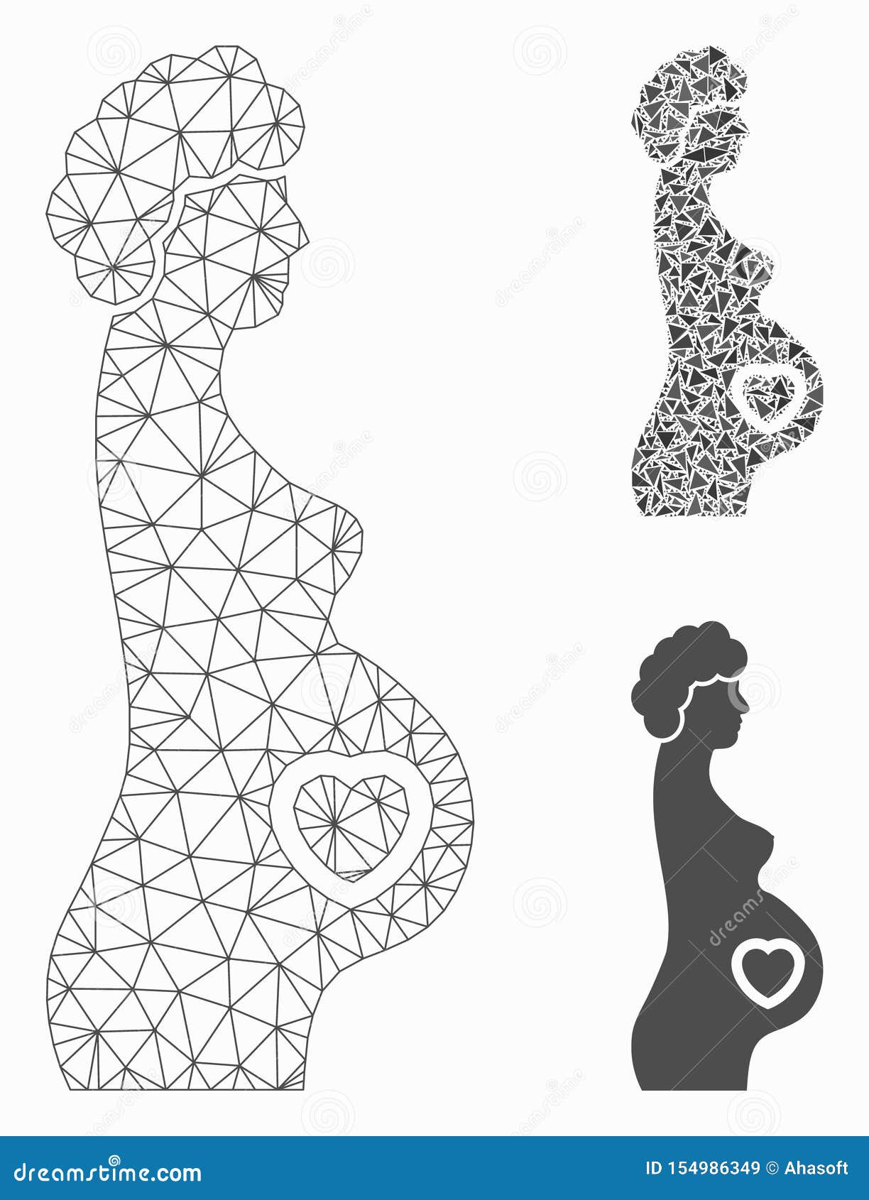 Pregnant Lady Vector Mesh Wire Frame Model And Triangle Mosaic Icon