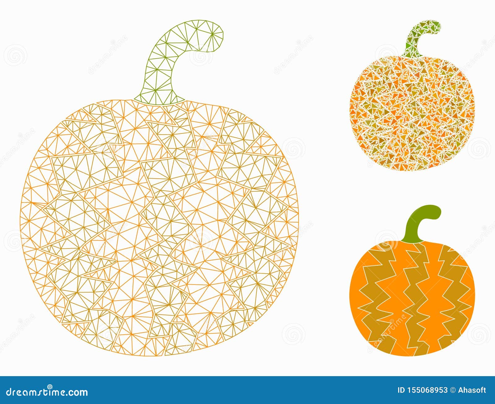 Pumpkin Vector Mesh Carcass Model and Triangle Mosaic Icon Stock Vector ...