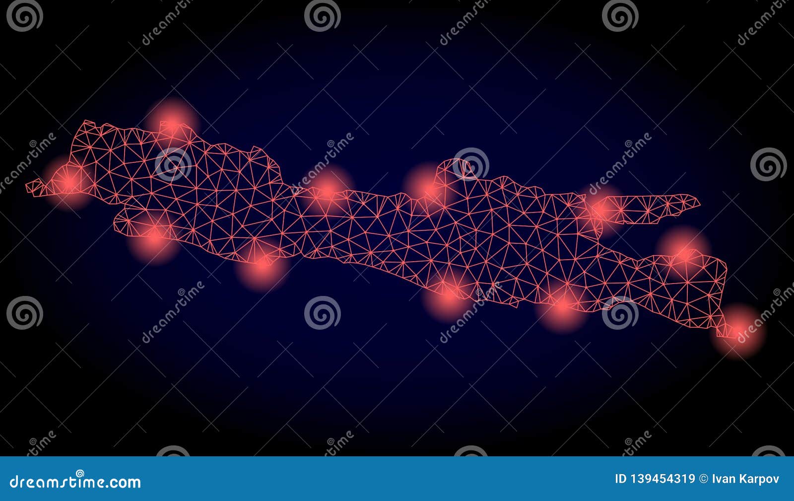 Polygonal 2D Mesh Map of Java Island with Red Light Spots Stock ...