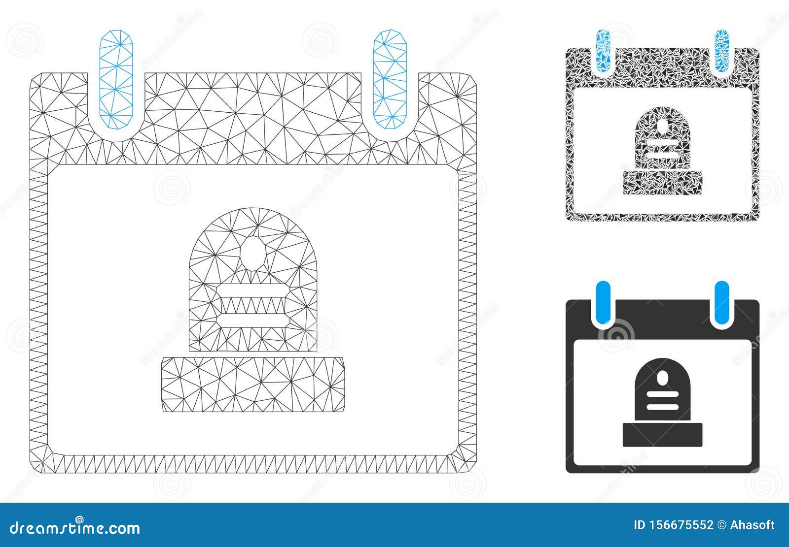 Rip Monument Calendar Day Vector Mesh Carcass Model and Triangle Mosaic ...