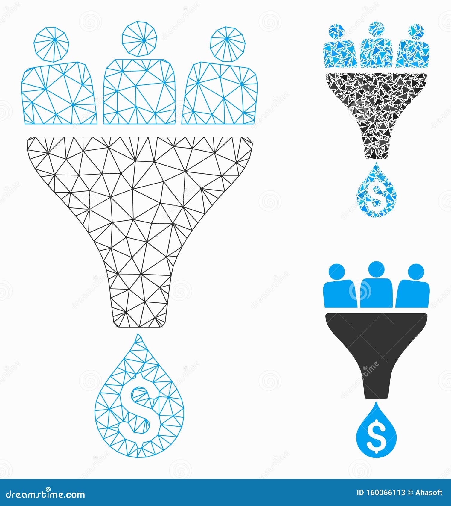 Sales Funnel Vector Mesh Wire Frame Model and Triangle Mosaic Icon ...