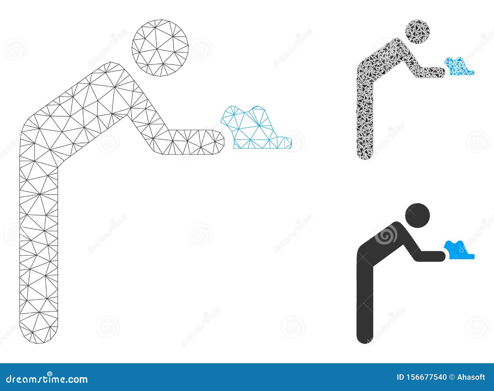 Servant Person Vector Mesh Wire Frame Model and Triangle Mosaic Icon ...