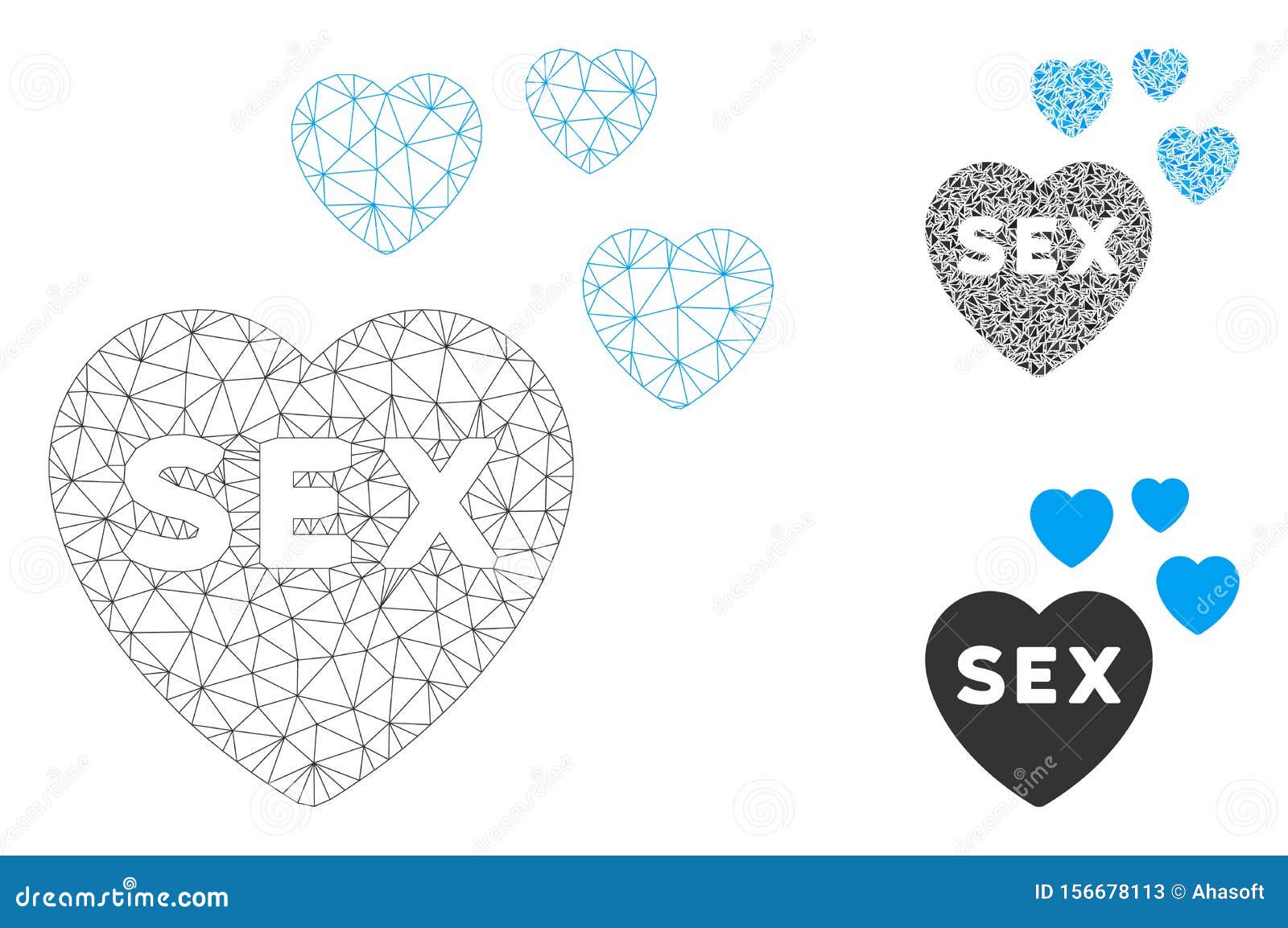Sex Hearts Vector Mesh Carcass Model And Triangle Mosaic Icon Stock