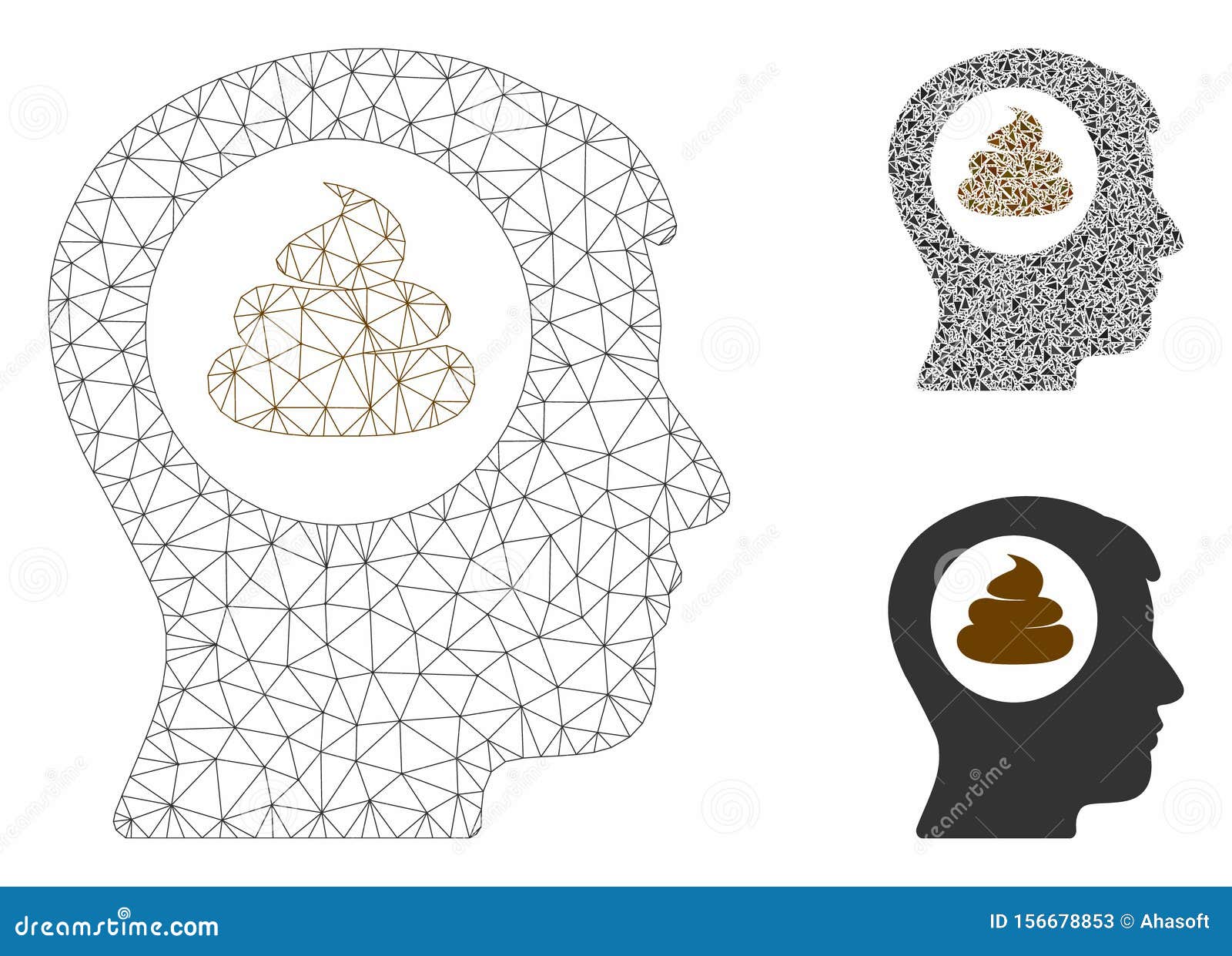 Shit Idea Head Vector Mesh Wire Frame Model and Triangle Mosaic Icon ...