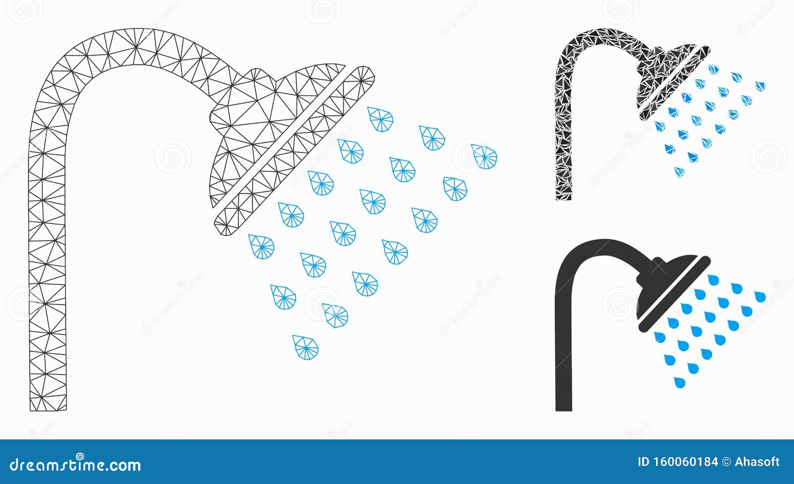 Shower Vector Mesh Wire Frame Model and Triangle Mosaic Icon Stock ...