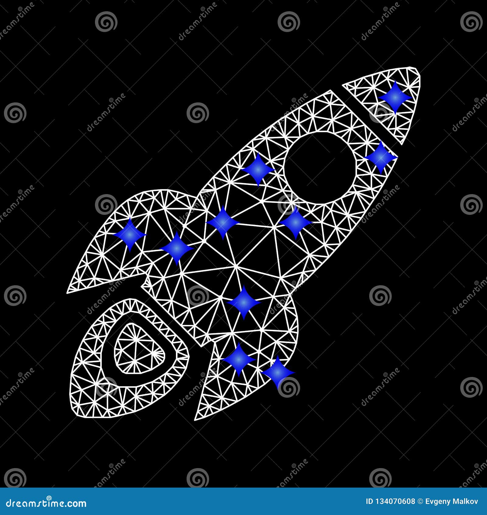 Vector Mesh Space Rocket Icon with Blue Diamonds Stock Vector ...