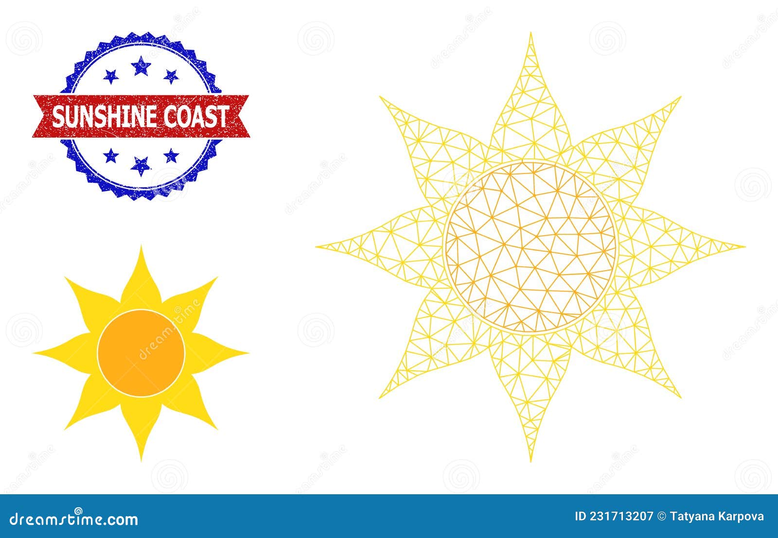 Triangle Mesh Sun Icon and Textured Bicolor Sunshine Coast Seal Stock ...