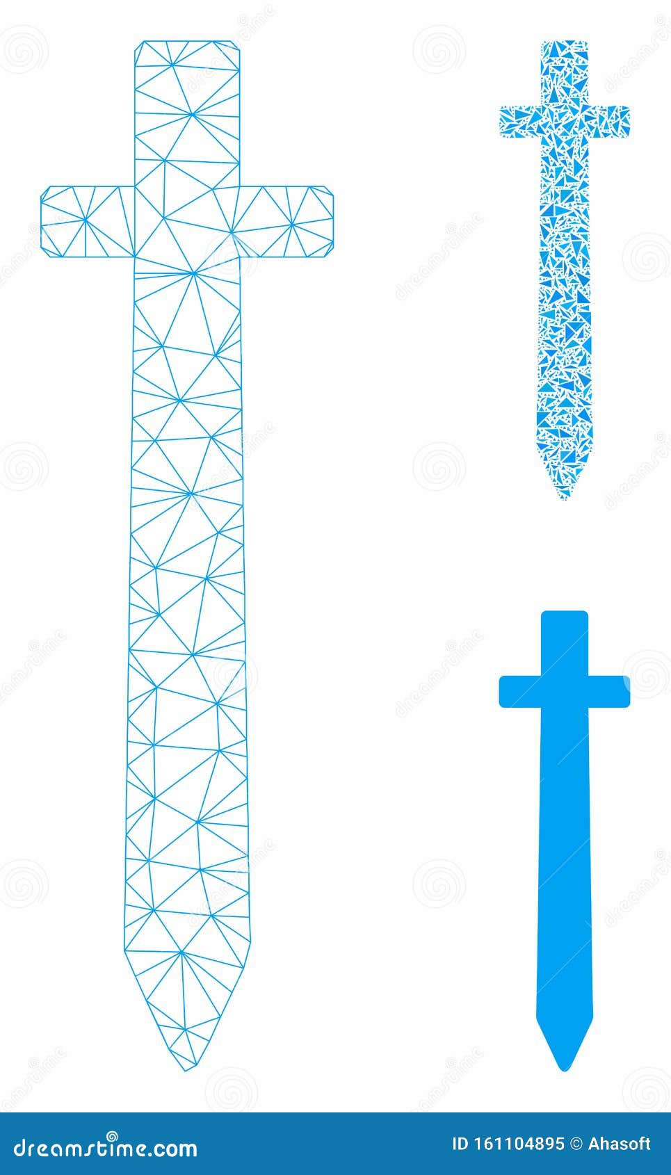 Symbolic Sword Vector Mesh Network Model And Triangle Mosaic Icon Stock