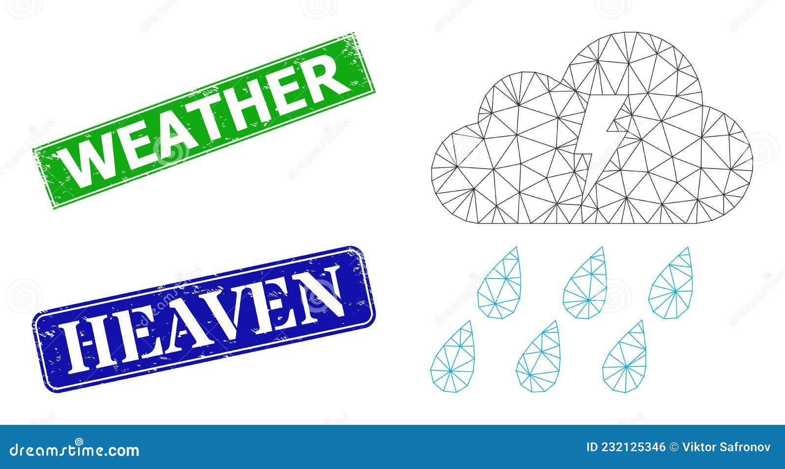 Distress Weather Stamps and Triangular Mesh Thunder Cloud Icon Stock ...