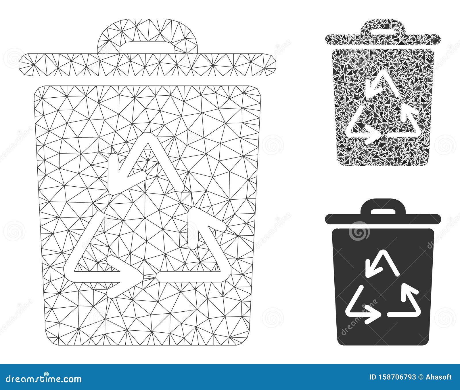 Trash Can Vector Mesh Carcass Model and Triangle Mosaic Icon Stock ...
