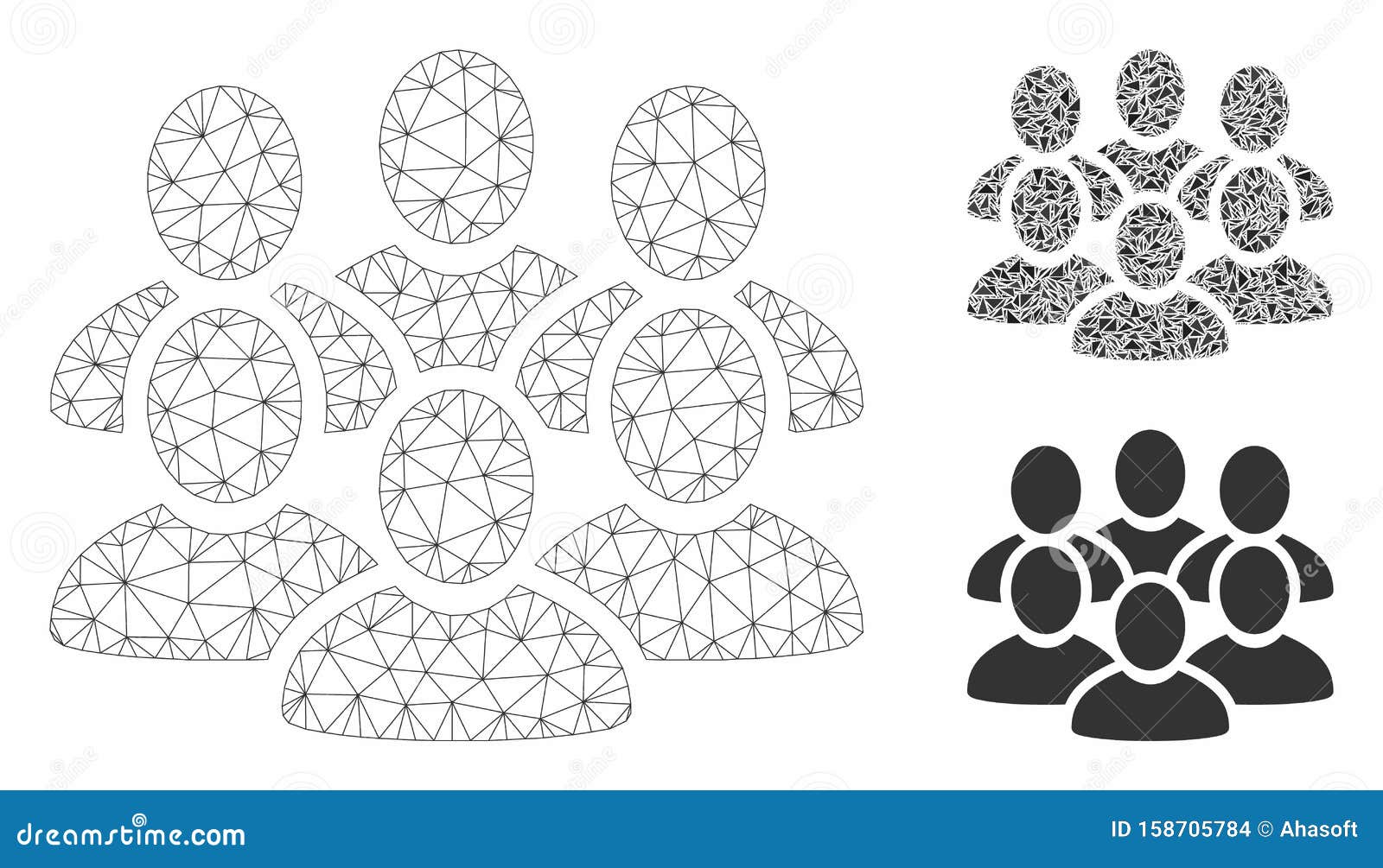 User Crowd Vector Mesh Wire Frame Model and Triangle Mosaic Icon Stock ...