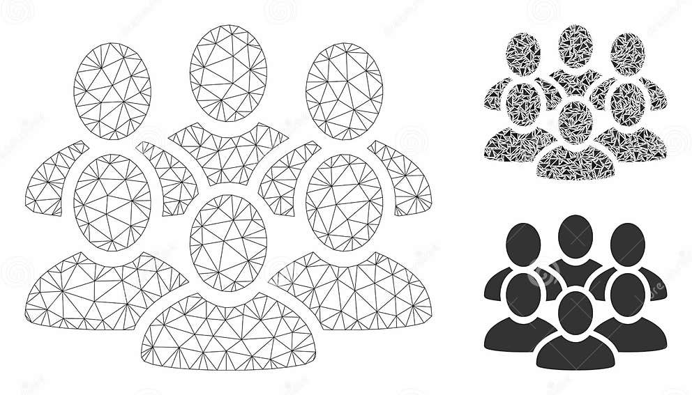 User Crowd Vector Mesh Wire Frame Model and Triangle Mosaic Icon Stock ...
