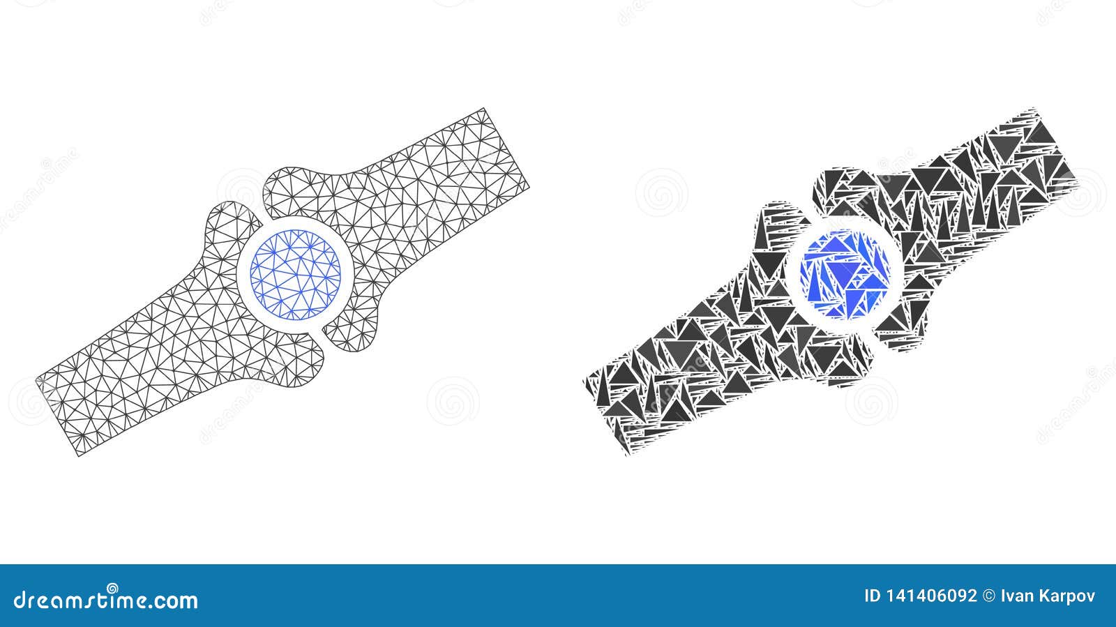 Polygonal Network Mesh Artificial Bone Joint and Mosaic Icon Stock ...