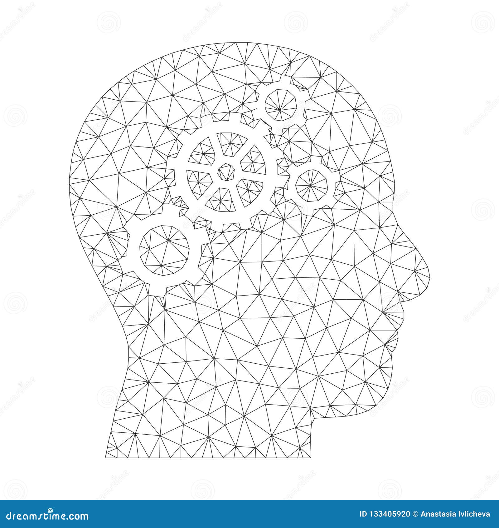 Mesh Vector Brain Gears Icon Stock Vector - Illustration of brain ...