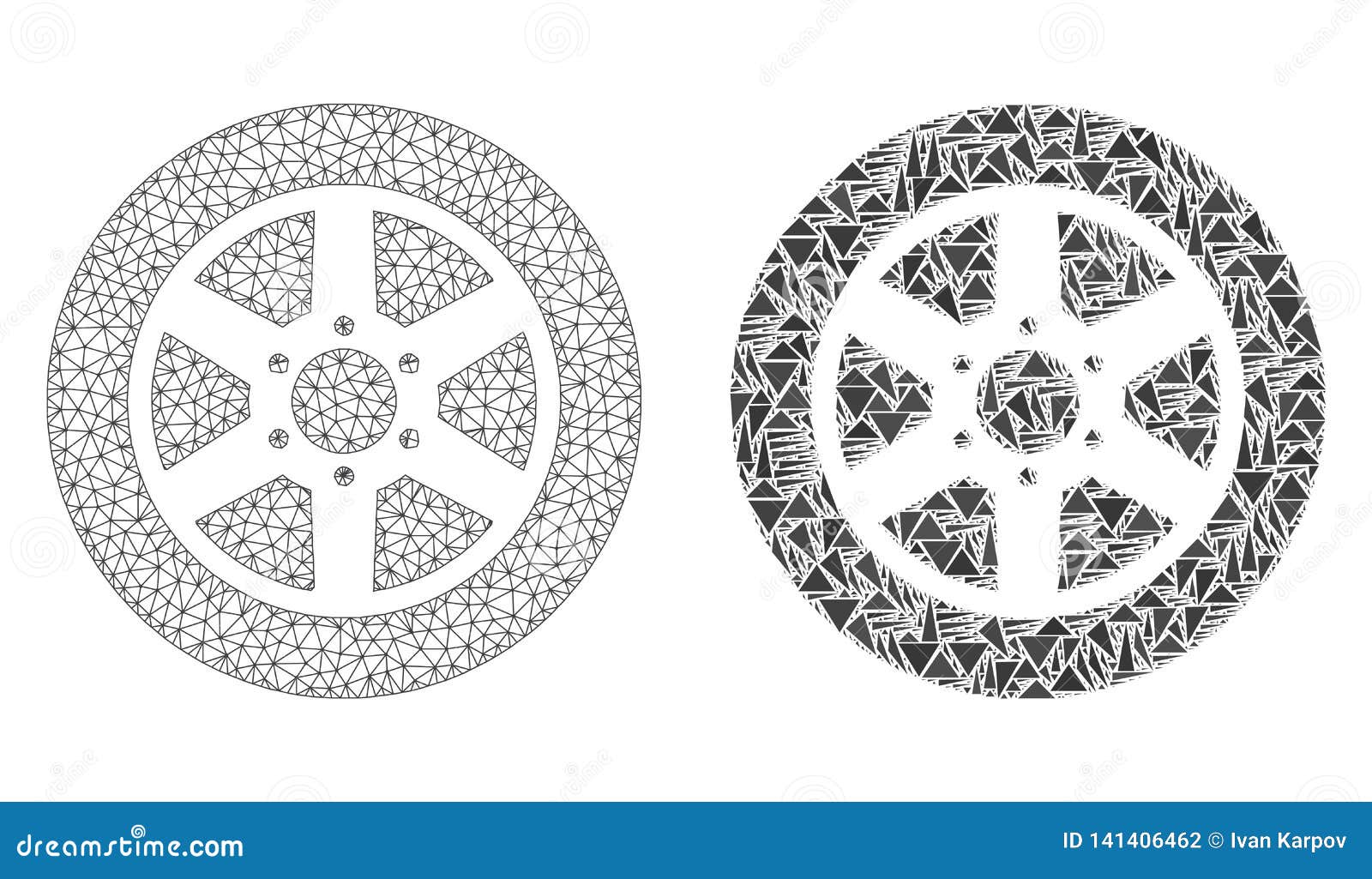 Polygonal Carcass Mesh Car Wheel and Mosaic Icon Stock Vector ...