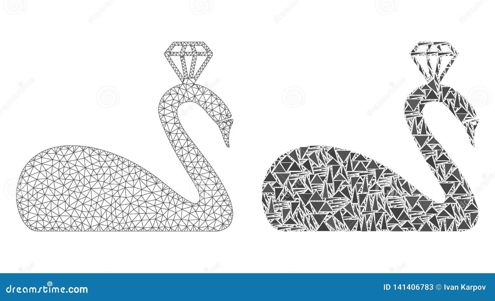 Polygonal Carcass Mesh Crowned Swan and Mosaic Icon Stock Vector ...