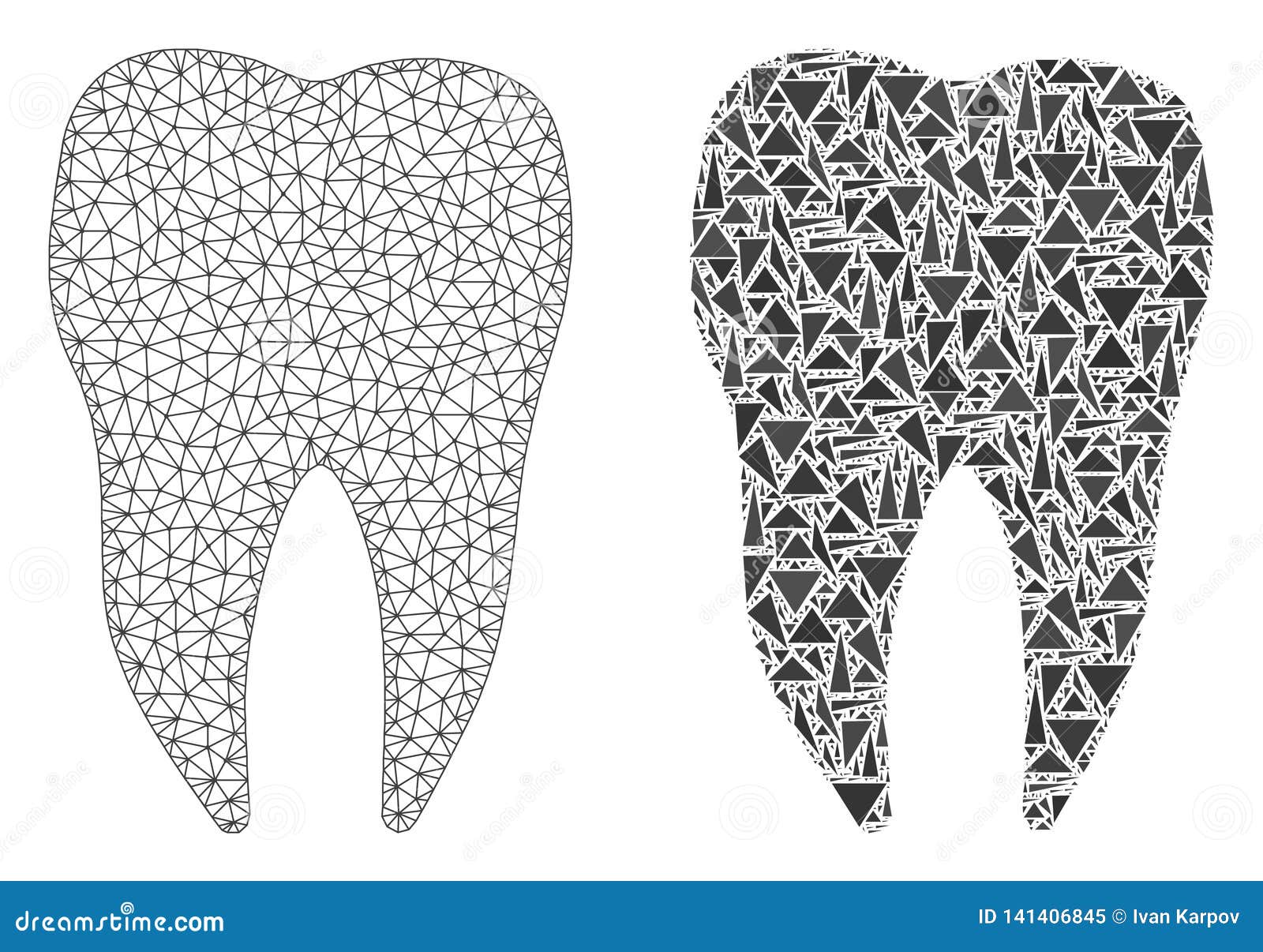 Polygonal Wire Frame Mesh Dental Tooth and Mosaic Icon Stock Vector ...