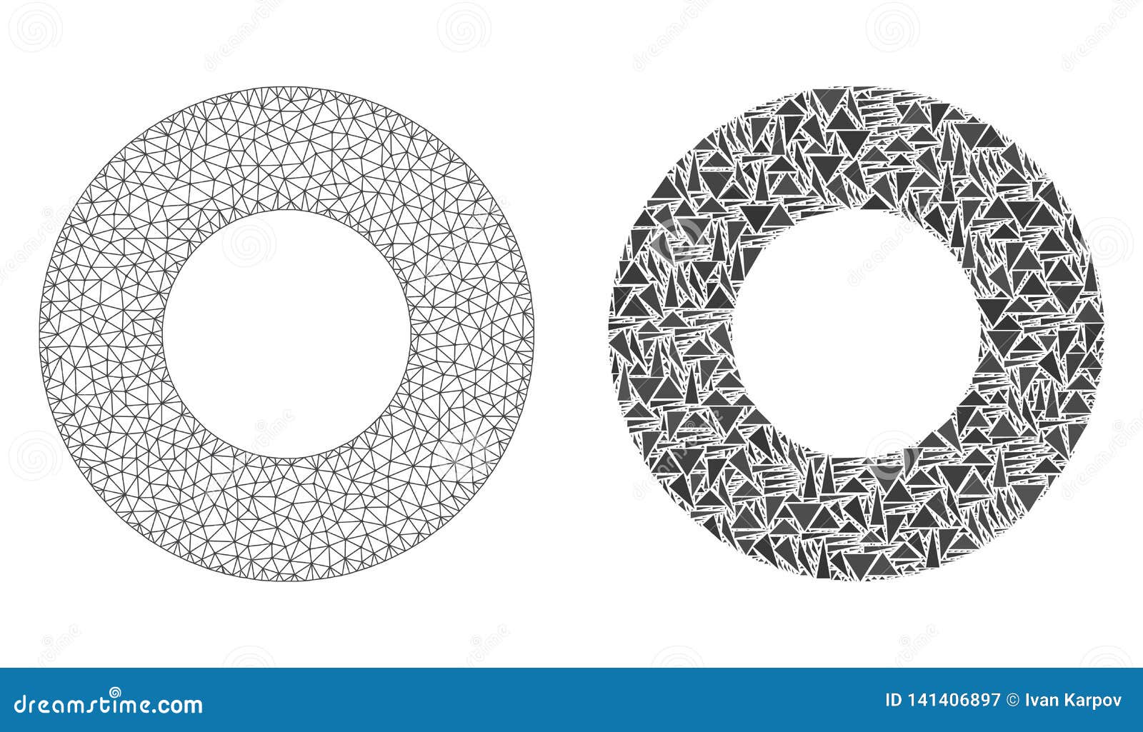 Polygonal Carcass Mesh Donut and Mosaic Icon Stock Vector ...