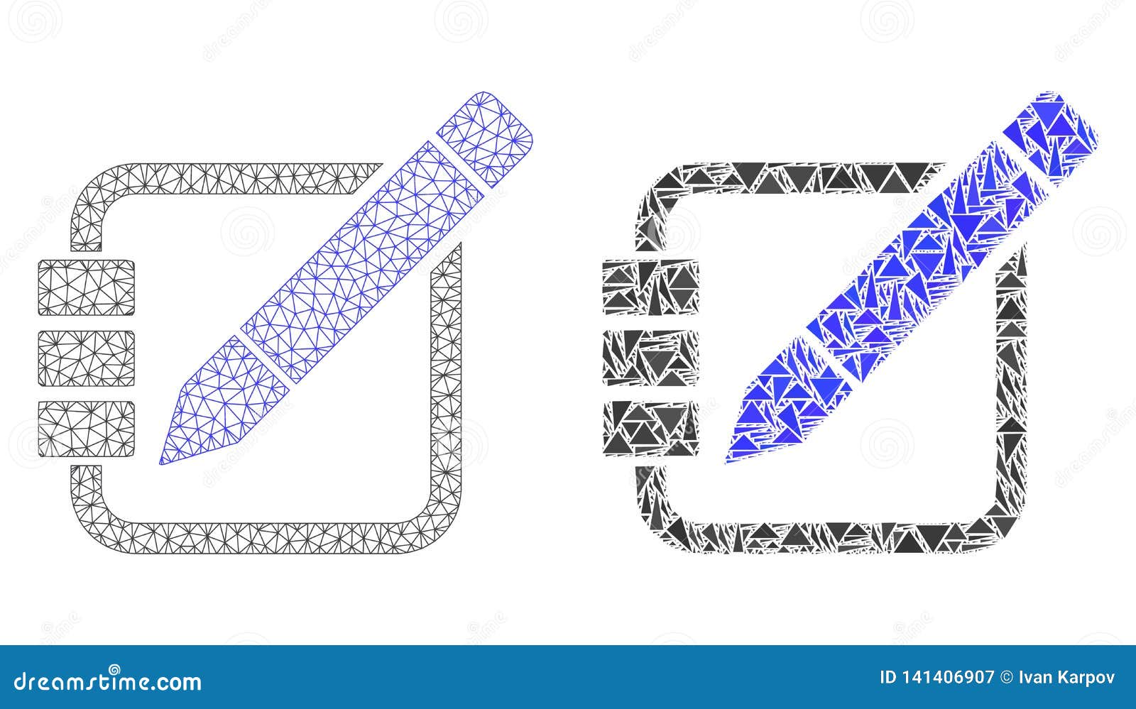 Polygonal Wire Frame Mesh Edit Records and Mosaic Icon Stock Vector ...
