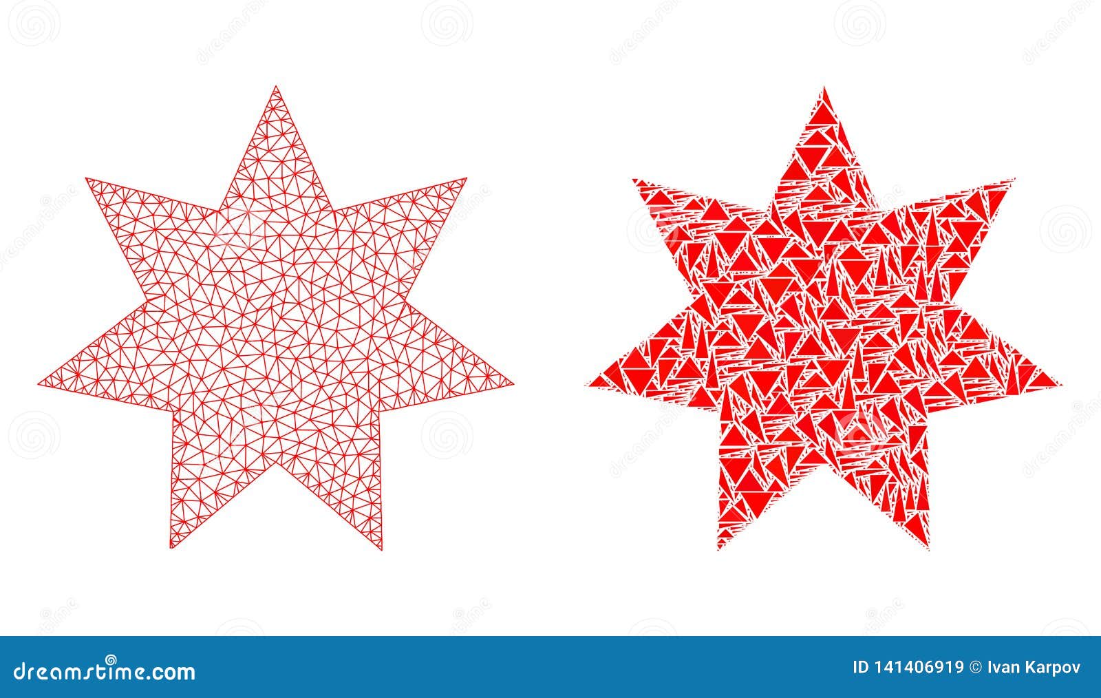 Polygonal Carcass Mesh Eight Corner Star and Mosaic Icon Stock Vector ...