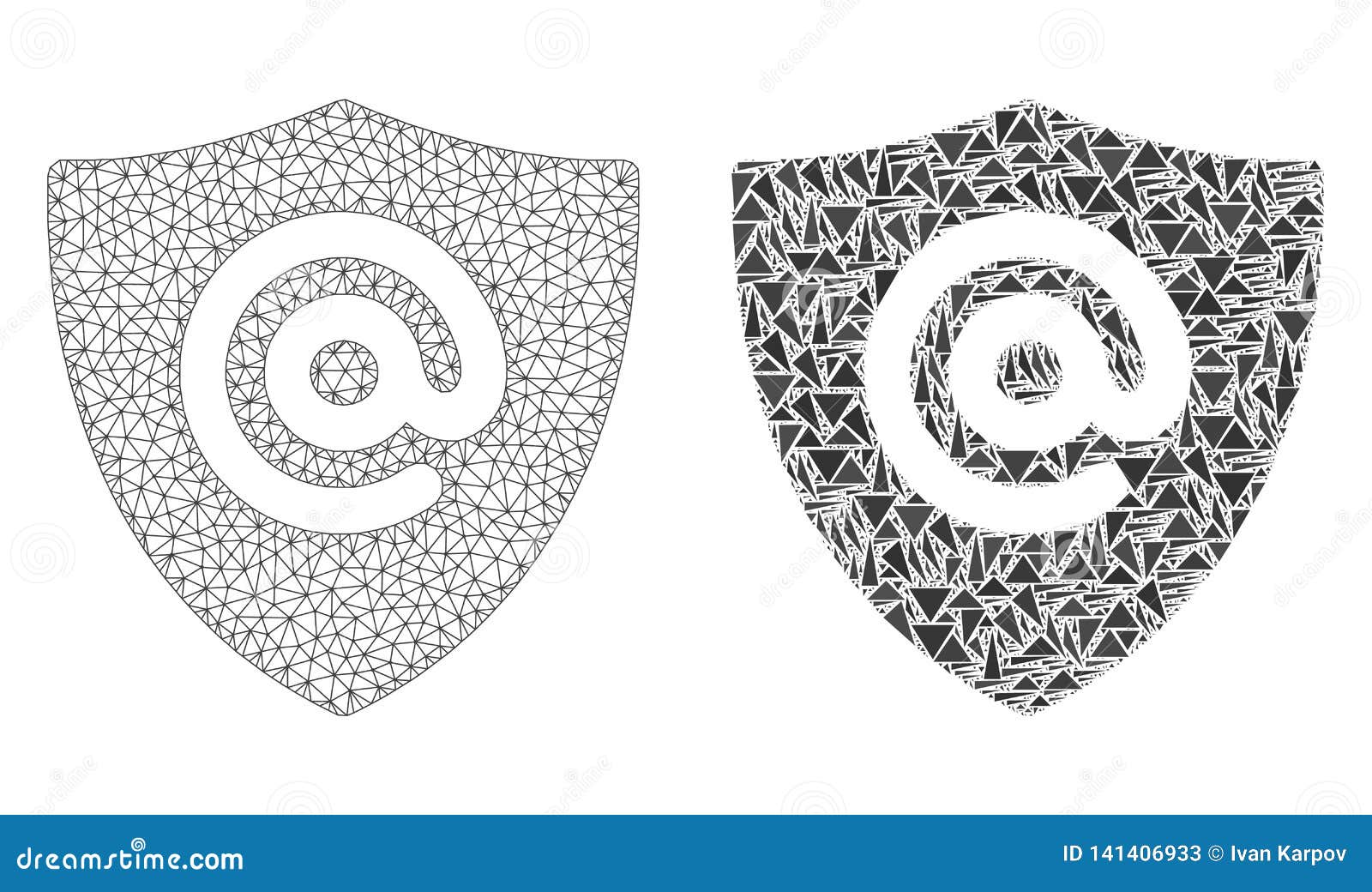 Polygonal Network Mesh Email Address Shield and Mosaic Icon Stock ...