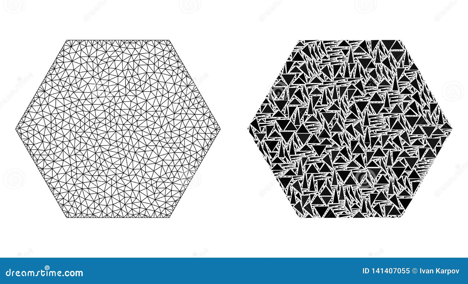 Polygonal 2D Mesh Filled Hexagon and Mosaic Icon Stock Vector ...