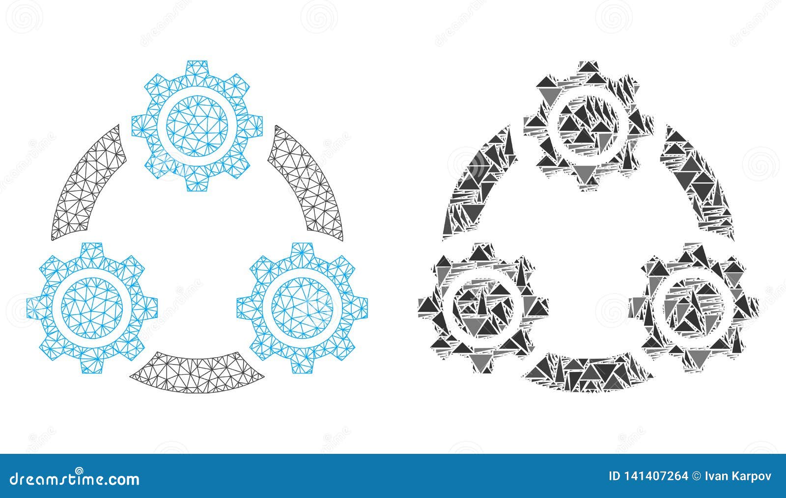 Polygonal 2D Mesh Gear Planetary Transmission and Mosaic Icon Stock ...