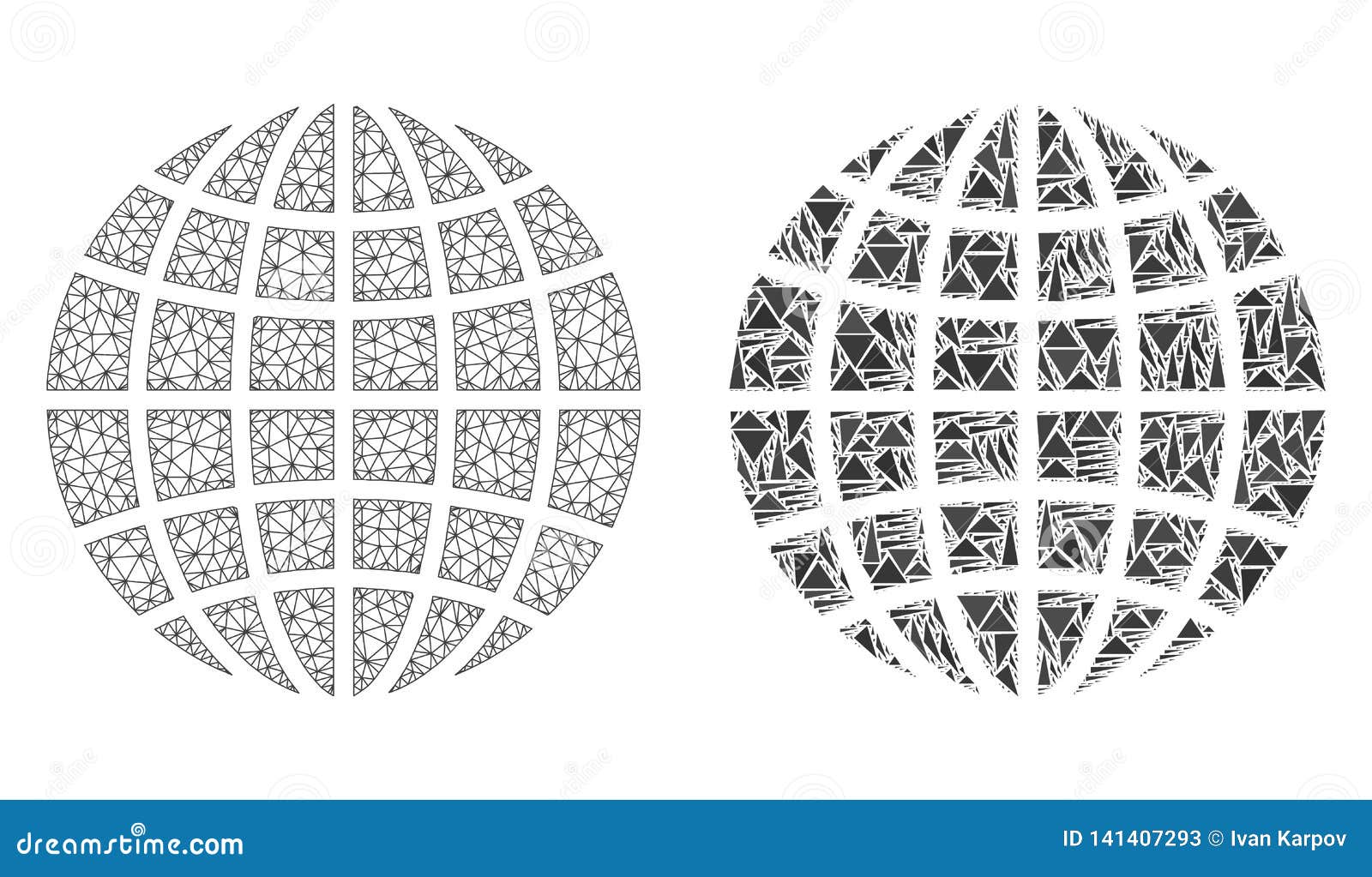 Polygonal Network Mesh Globe and Mosaic Icon Stock Vector ...