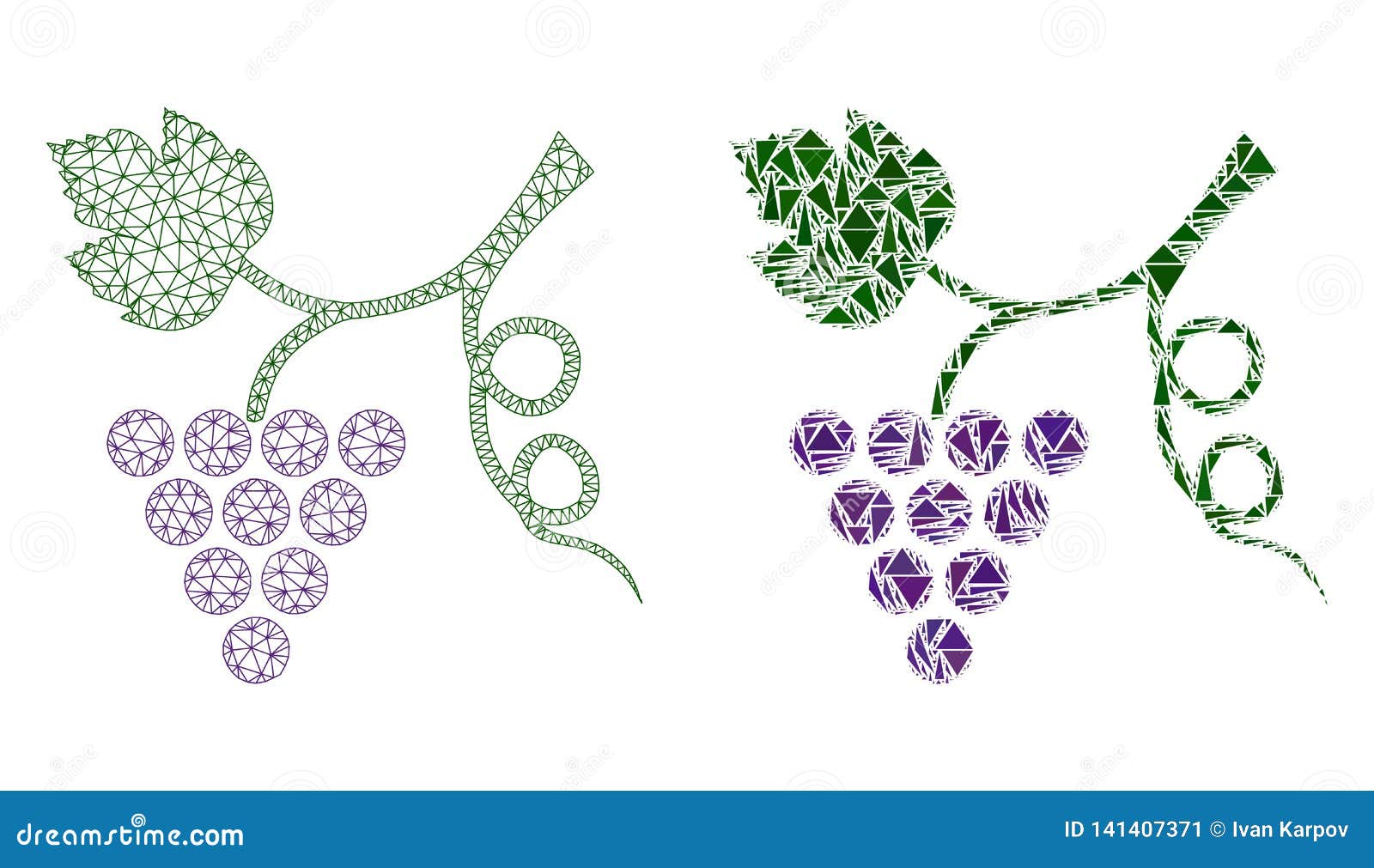 Polygonal Wire Frame Mesh Grape Plant and Mosaic Icon Stock Vector ...