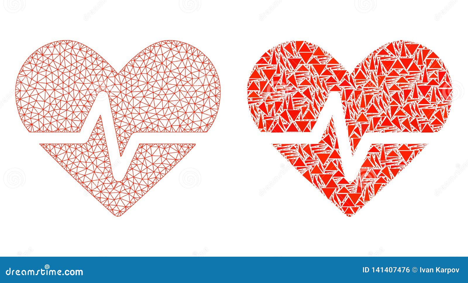 Polygonal Wire Frame Mesh Heart Pulse and Mosaic Icon Stock Vector ...